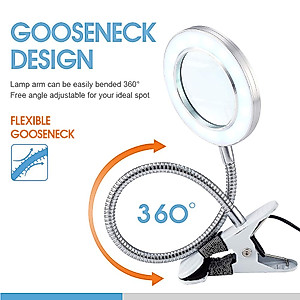 LED Magnifying Lamp with Clamp, 1.75X Magnifying Glass with Light for Desk, Sewing, Table & Easel Use Super Bright, Perfect for Reading, Hobbies, Task Crafts, Repair or Workbench, Cool White