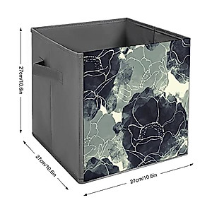 Watercolor Flower PU Leather Collapsible Storage Bins Canvas Cube Organizer Basket with Handles