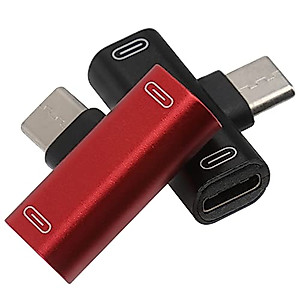 Mikikit Headphone Adapter Audio Charging Adapter Earphone Charging Splitter 2 in 1 Type C Male to Dual Female Headphone Charging Converter (1 Red Black) 2pcs
