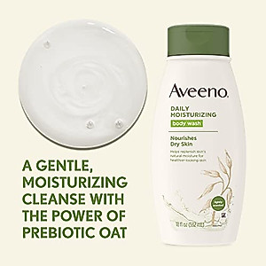 Aveeno Daily Moisturizing Body Wash for Dry Skin with Soothing Oat ; Rich Emollients, Creamy Shower Cleanser, Gentle, Soap-Free and Dye-Free, Light Fragrance, 18 fl. oz.