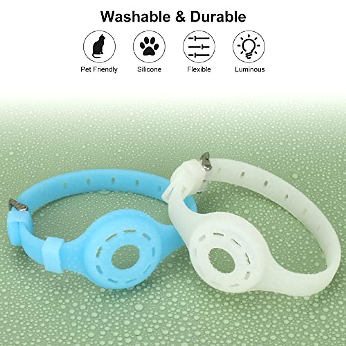 AirTag Dog Collar with AirTag Holder Case Integrated 2 Pack, Luminous Silicone Anti-Lost Apple Air Tag Dog Holder for Pet and 2 HD Protective Film Set (Neck 14-18.5")