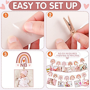 13 Pcs Rainbow First Birthday Photo Supplies Rainbow Baby Monthly Milestone Photo Banner Pink Garland from Newborn to 12 Months for Boho Birthday Party Supplies Photo Booth Props Decor