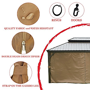 COZYVIDA Gazebo Privacy Curtains Sidewalls 4-Panels Universal Replacement for Patio, Outdoor Canopy, Garden and Backyard Khaki (Only 4 Pieces Curtain) (10' x 13')