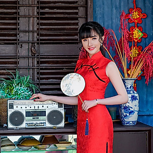 Abaodam Translucent Round Fan Handmade Handheld Fan Chinese Fans Folding Fan Vintage Paddle Hand Fan Women Boutique Cosplay Fan Prop Handheld Mini Fan Retro Fan Women's Hanfu Silk China