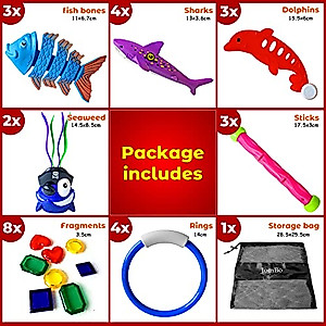 JOINBO Pool-Diving-Toys 27 Pack,Summer Swimming Pool Toys for Kids,Fun Pool Games Sinking Toy Set Includes 3 Diving Sticks,4 Diving Rings,8 Pirate Treasures,6 Fish Toys,6 Shark - Water Toys