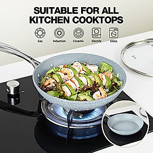 HLAFRG 8 Inch Nonstick Frying Pan with Lid,Blue Marble Die-cast Skillet, Stone-Derived Coating,APEO & PFOA Free, with Soft-touch Ergonomic Handle,Oven Safe and Induction Compatible…