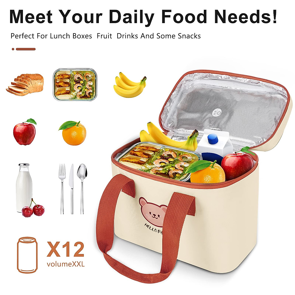 Gvoco Insulated Lunch Bag for Women- Cute Lunch Bags for Women with Stylish Design - Womens Lunch Bag Perfect for Work、Picnic and Travel, Cute Lunch Box for Women Small Lunch Bag