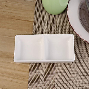 BESTonZON Serving Dishes 5.5 Inch White Ceramic Appetizer Serving Tray 2-Compartment Sauce Dishes Divided Snack Dishes for Dish Soy Sauce (White) Serving Platter