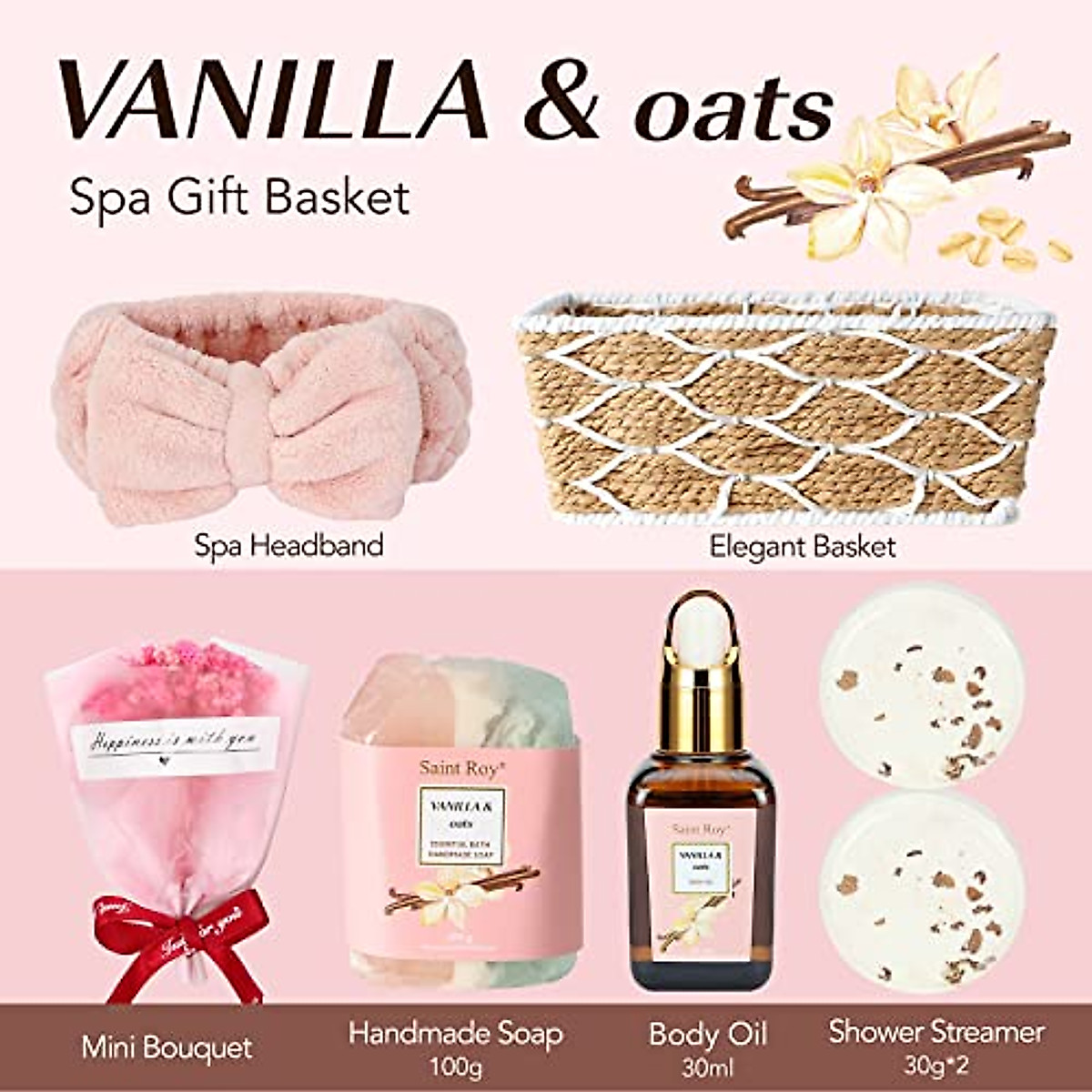 Spa Gift Basket Vanilla Oat 14 Pcs Bath Scents for Women,Bath Gift Set Enriched Shea Butter. Home Spa with Shower Gel, Body Oil, Diffuser, Shower Steamer & More for Mom