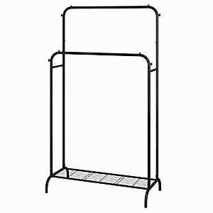Hzuaneri Clothes Rack, Double Rods Garment Rack with Storage Shelf, Clothing Rack for Hanging Clothes, Metal Frame Clothes Organizer for Bedroom, Living Room, Black GR34099B