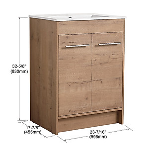 Dowell Oak Natural Bathroom Vanity with Ceramic Sink Combo, Modern Bathroom Cabinet with Soft-Close Door, Freestanding Single Bathroom Vanity Set (24 Inch)