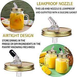Mason Jar Pour Spouts. free flow Mason Jar Pour Spouts, mason jar for spout regular mouth size 70mm dispenser germination cover. Suitable for any liquid. Leak-Proof,Gold (2-Pack + 2 Black Lid Caps)
