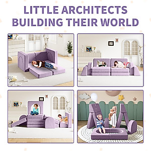 wanan Kids Couch 10PCS, Modular Kids Play Couch for Playroom Bedroom, 10 in 1 Multifunctional Kids Sofa for Playing, Creativing, Sleeping, Indoor Toddler Couch for Boys and Girls (Blueberry)