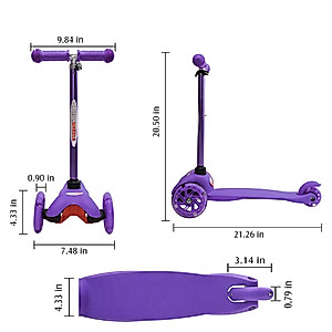 ChromeWheels Scooter for Kids, Deluxe 3 Wheel Scooter for Toddlers 4 Adjustable Height Glider with Kick Scooters, Lean to Steer with LED Flashing Light for Ages 3-6 Girls Boys, Purple