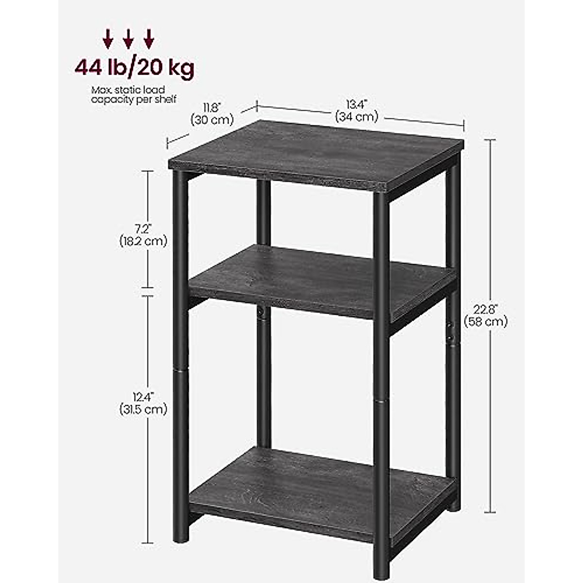 VASAGLE Side Table, Small End Table, Tall Nightstand for Living Room, Bedroom, Office, Bathroom, Misty Gray and Classic Black ULET273B68