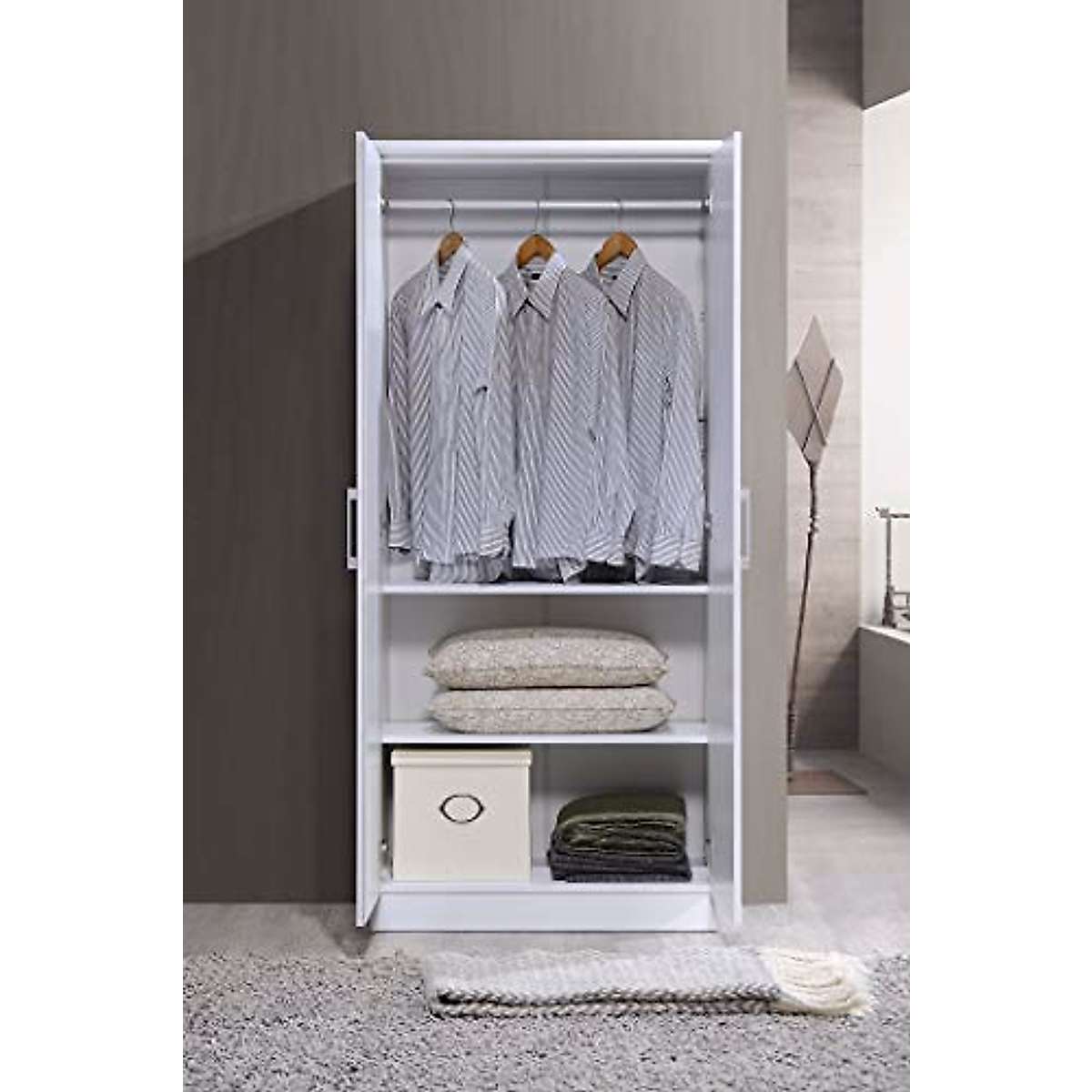 HODEDAH IMPORT Hodedah 2-Door Armoire with 4-Shelves Wardrobe, 17"D x 31.5"W x 73"H, White