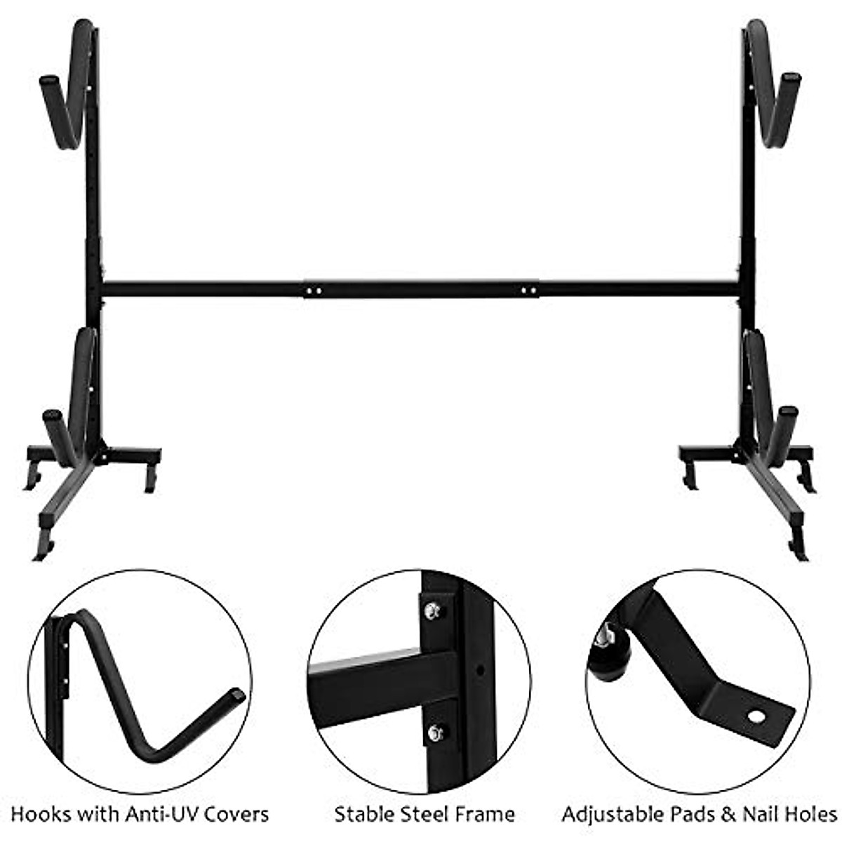 Goplus Kayak Storage Rack, Garage Kayak Hanger for 2 Kayaks, Canoe, SUP &Paddle Board, Heavy Duty Kayak Holder Strand with Height Adjustable Rack, 175 LBS MAX Load, Kayak Racks for Outdoor Storage
