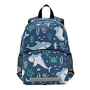ALAZA Cute Shark Sea Animal Cartoon Blue Kids Toddler Backpack Purse for Girls Boys Kindergarten Preschool School Bag w/Chest Clip Leash Reflective Strip