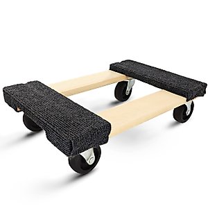 Dolly Cart, Moving Push Cart with Wheels, Carpeted Ends Hardwood Flatbed Movers Dollies, 12” x 18” Platform Truck Trolly Furniture Appliance Carts with a Capacity to Hold 1000 lbs. – by RamPro