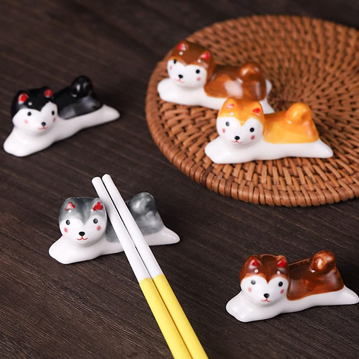 Hemoton 4pcs Shiba Inu Chopstick Rest Rest Chopsticks Spoon and Chopstick Rest Ceramic Dog Korean Chopstick Rest Vintage Spoon Rest Spoon Holder Silverware Ceramics Old Fashioned