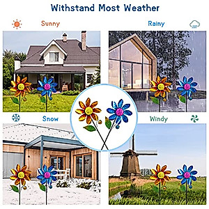 Venniy 2Pack Garden Wind Spinners ,Metal Wind Sculptures Outdoor Windmill Flower Pinwheel Decorations for Yard Lawn Patio Decor