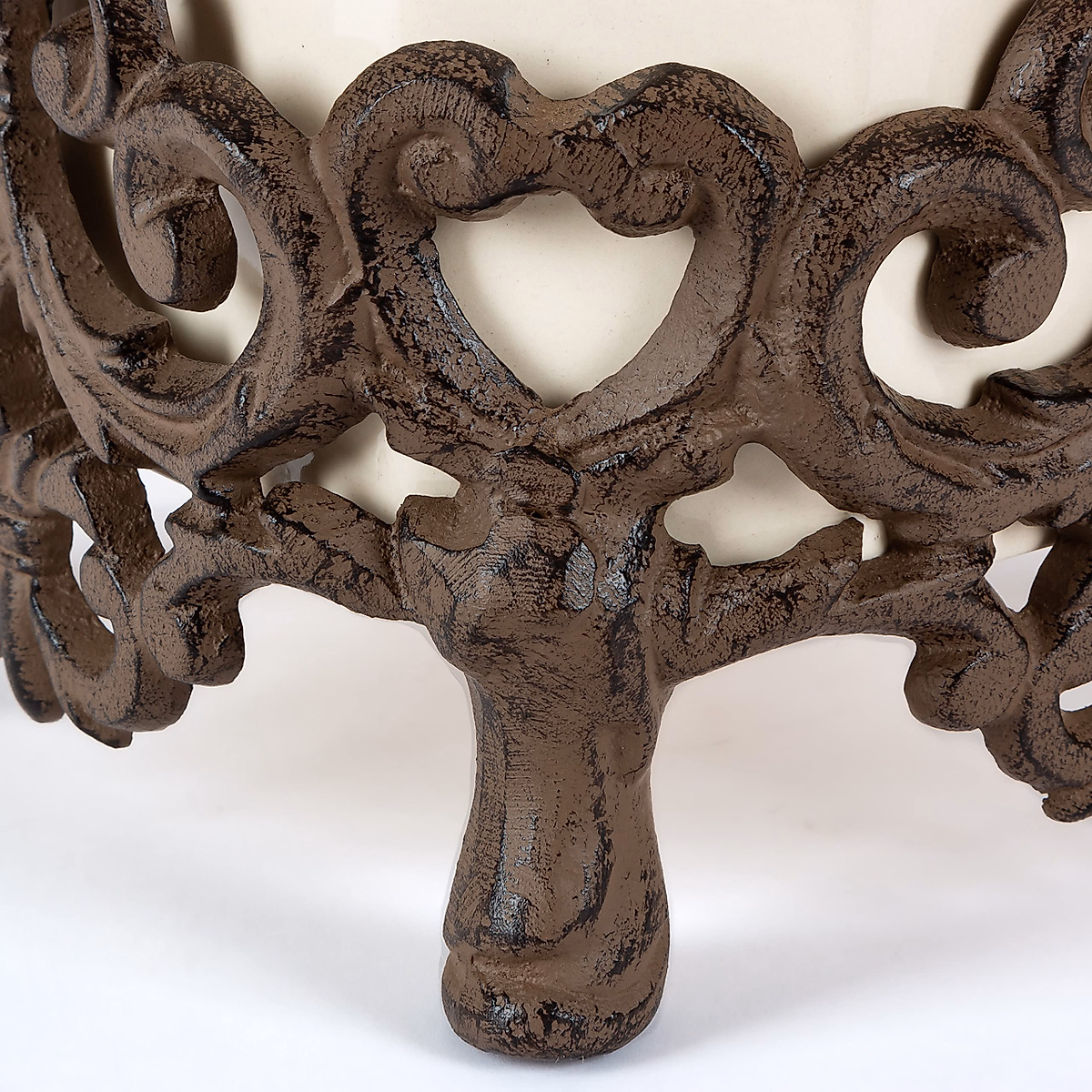 16-Inch Tall Provencial Cream Canister with Brown Metal Scrolled Base