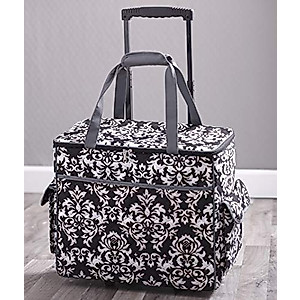 Sewing Accessories Rolling Sewing Machine Tote with 6 Storage Pockets - Damask,LARGE