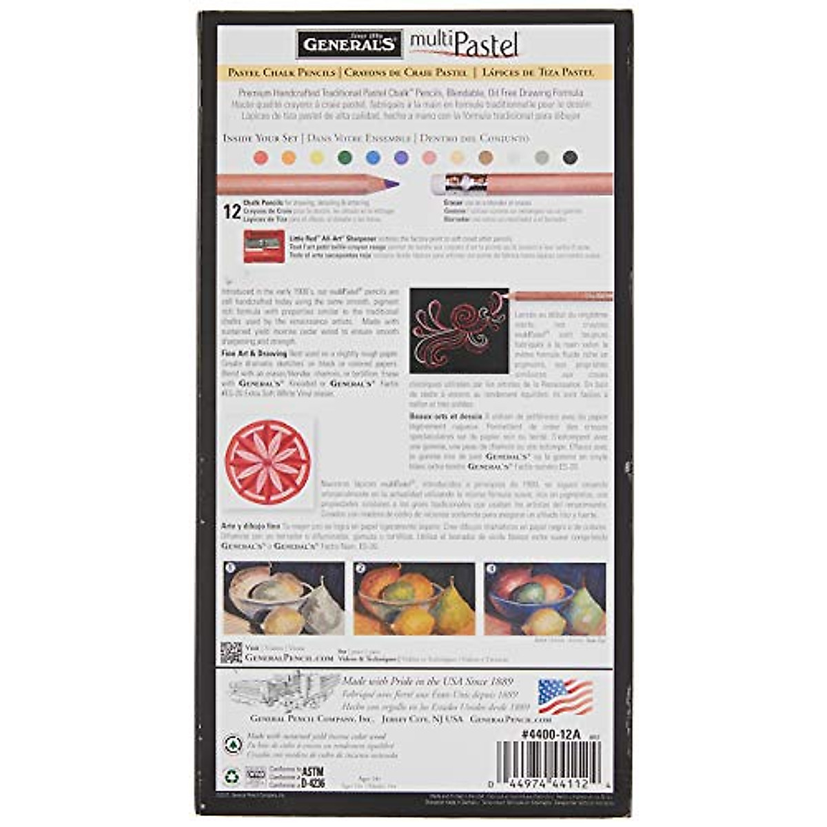 General Pencil 4400-12A General's Pastel Chalk Pencils, 12 Colors, Multicolor, 7 x 1/4 x 1/4 in