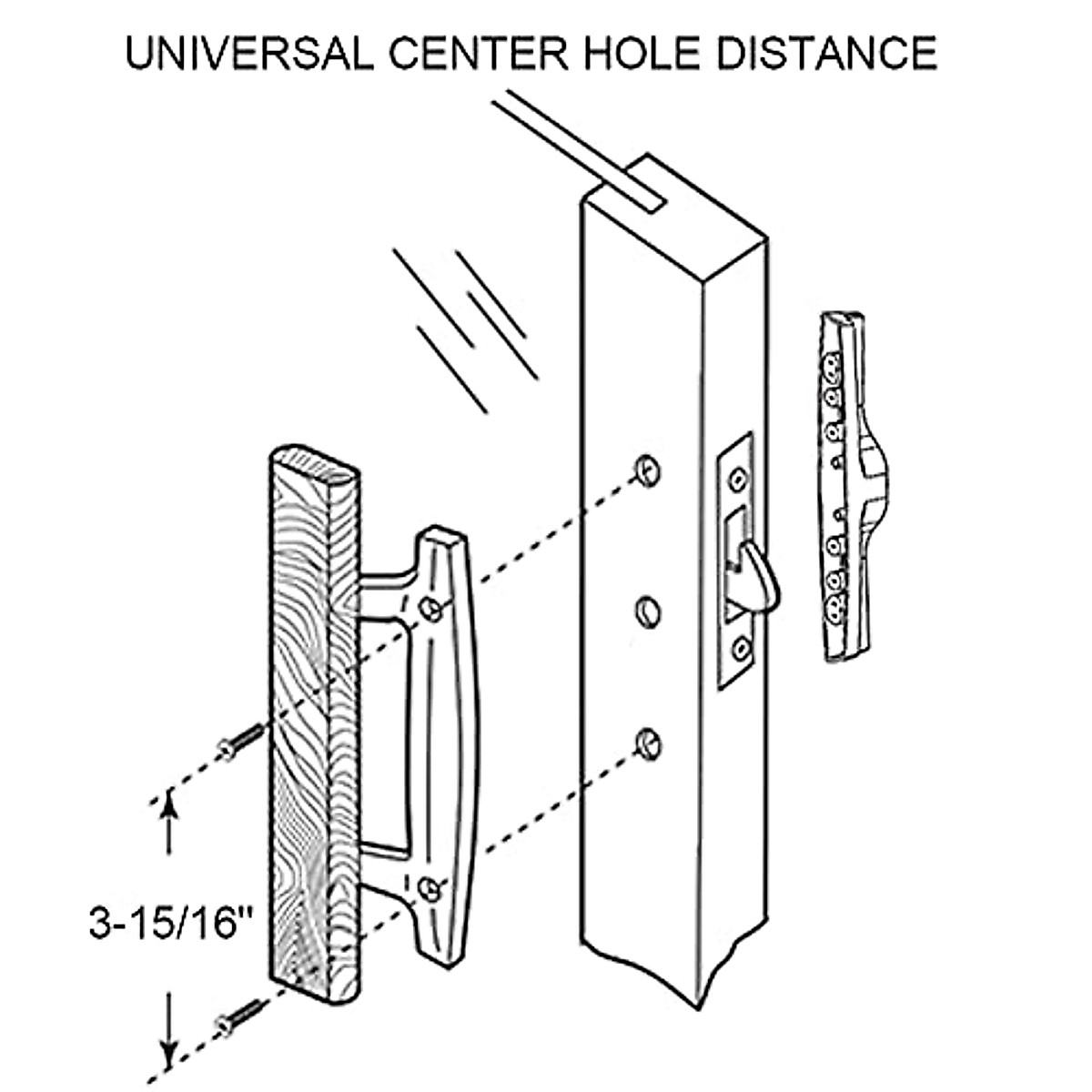 ALLYWASAI Sliding Patio Door Handle Set with Mortise Lock, Face Plate and Keeper, Wood Handle Lock Set Fits Door Thickness from 1-1/2" to 1-3/4", 3-15/16" Screw Hole Spacing, Non-keyed, Black