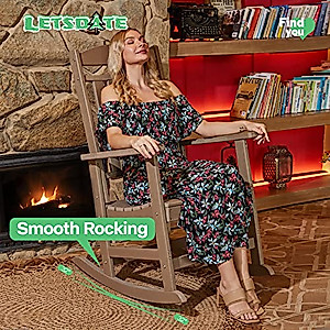 letsdate 3-Piece Patio Rocking Chairs Set | 2 Love High Back Plastic Rocking Chairs with 1 Side Table, Outdoor & Indoor | HDPE |Easy to Assemble | for Lawn, Porch(Medium Brown)