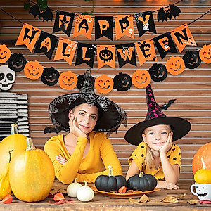 AhfuLife Halloween Party Decorations Set, Reusable Halloween Indoor Decorations Kit Including Happy Halloween Paper Banner for Home Decor, Trick or Treat Banner Sign, Hanging Swirl, Pumpkin Bat Banner