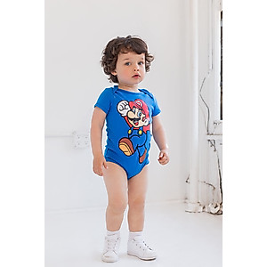 Super Mario Nintendo Luigi Mario Yoshi Infant Baby Boys 5 Pack Cuddly Short Sleeve Bodysuits Multi 12 Months