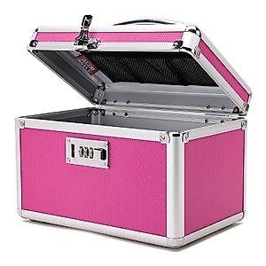 Combination Locking Medication Box with Portable Storage Case, 10.2''x 6.8''x 6.8'', Childproof Medicine Lock Organizer, Lockable Box for Documents & Valuables (Pink/Small)