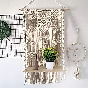 XIAOHESHOP Macrame Wall Hanging Shelf, Wood Hanging Shelf Organizer Hanger, Rope Plant Hanger Holder Rope Plant Hanger,Handmade Boho Home Wall Decor
