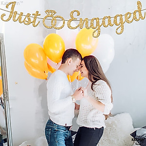 KatchOn, Glitter Gold Just Engaged Banner - 10 Feet, No DIY | Engagement Banner for Just Engaged Decorations | Engagement Party Decorations | Just Engaged Sign | Engagement Decorations
