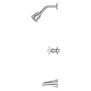 Pfister LG01-8CPC 3 Tub & Shower Faucet with Metal Cross Handles, Combo-Chrome/White Porcelain