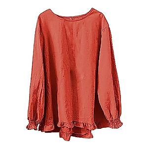 Amazon Warehouse Sale clearancewhite Button Down Dress Women's Cute Preppy Tops Long Sleeve Crewneck Cotton Linen Tops Solid Color Plain Top Fall Fashion Shirts Blouse Orange 2XL