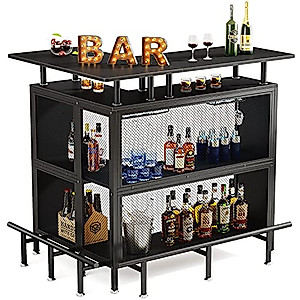 LITTLE TREE Home Bar Unit Mini Liquor Table Cabinet, Black