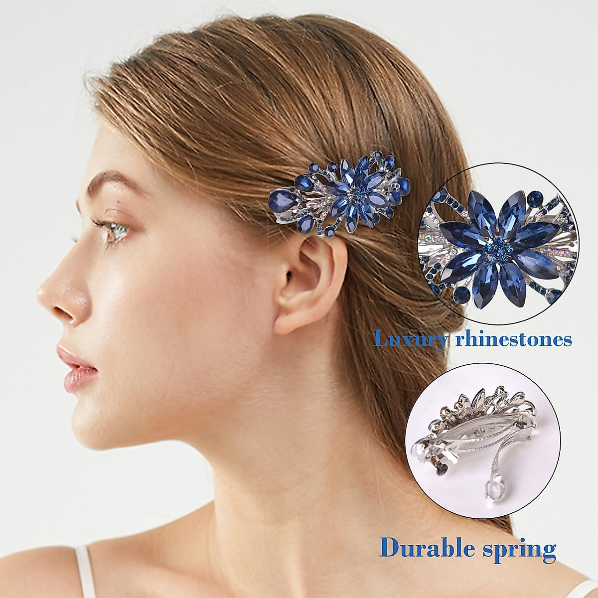 Sankuwen Flower Luxury Jewelry Design Hairpin Rhinestone Hair Barrette Clip,Also Perfect Mother's Day Gifts for Mom(Dark Blue)