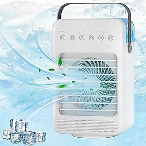 Trovono Portable Air Conditioner Fan,Mini Personal Air Cooler with 4 Wind Speed,2/4/6H Timer,600ML Tank,Rainbow LED Light,120°Oscillating Cooling Fan,2 Spray,Low Noise,Desktop Office, Home, Bedroom