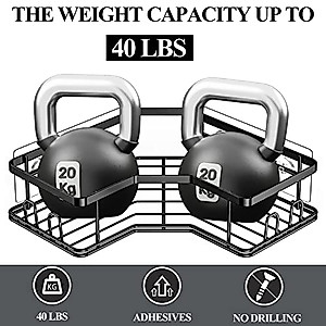 EDVENA Corner Shower Caddy Organizer & Soap Dish Holder Set, 3PCS with Removable Self Adhesive Hooks Shelf Basket Shelves for Shampoo Storage Bathroom Organization Kitchen Accessories Spice Racks