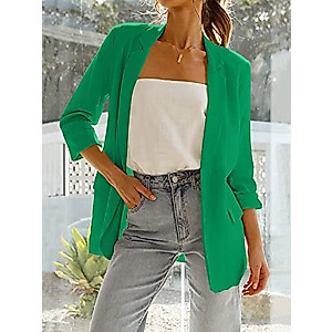 ANRABESS Womens 2023 Spring Summer Casual Open Front Long Sleeve Lightweight Work Office Jackets Blazer Suit 559lvse-L Green