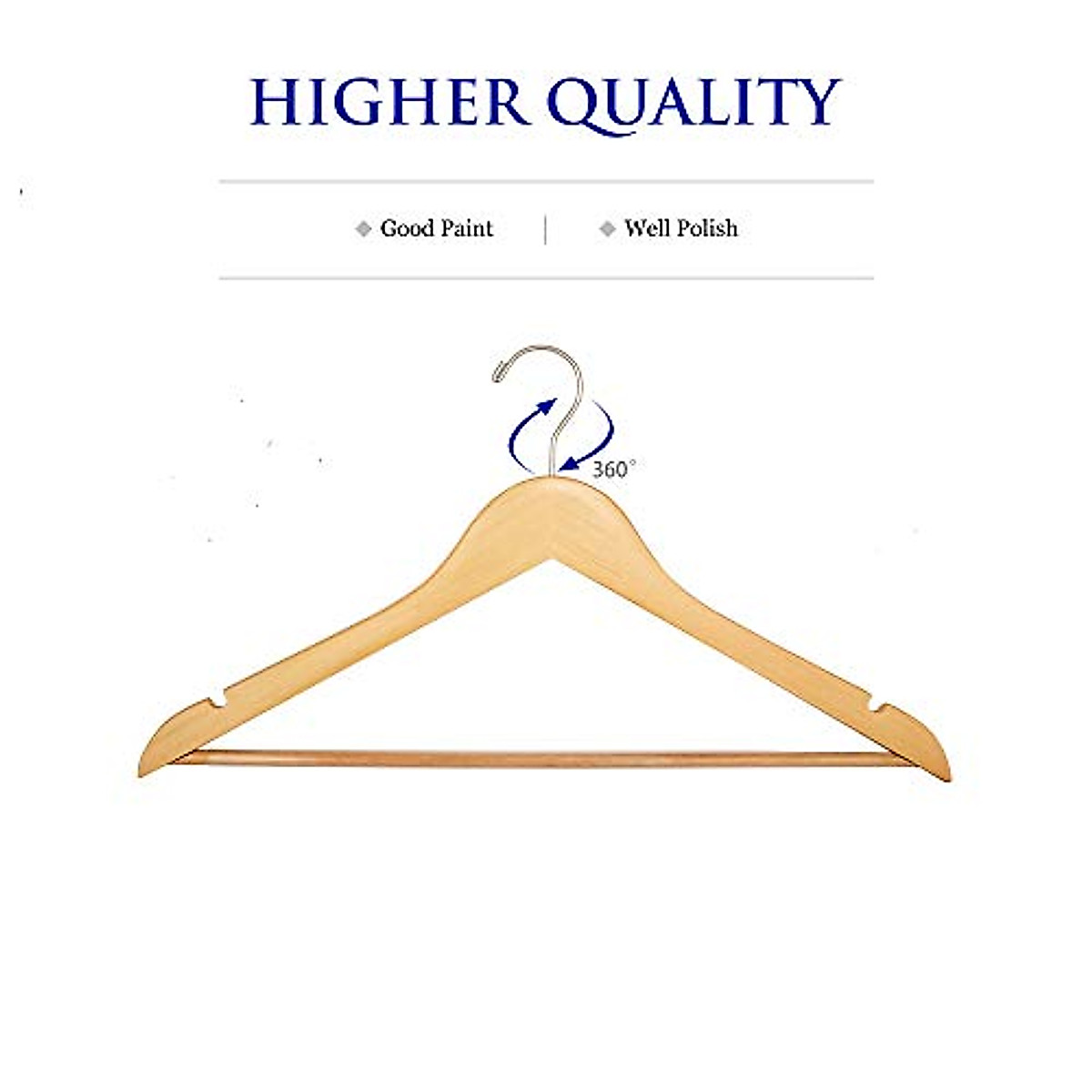 A-Quality Wooden Coat Hanger with Anti-Slip Bar,Clothes Hanger in 20 Gift Box,Suit Hanger with Stronger Rotating Hook Suitable for All Garments.