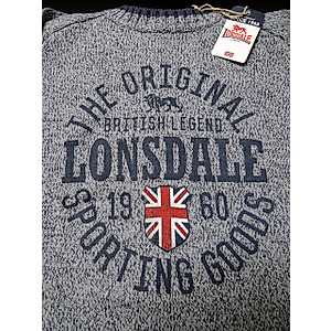 Lonsdale Men´s Regular-Fit Knitted Sweater Pullover Grey with Blue (XX-Large (2XL))