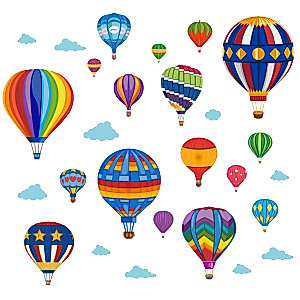 Runtoo Hot Air Balloon Wall Decals Kids Adventure Wall Stickers Bedroom Classroom Playroom Nursery Wall Art Décor