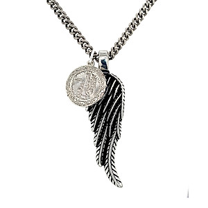 American Coin Treasures Coin Pendant Mercury Dime Wing Stainless Steel With 23 inch S-Curb Chain Necklace