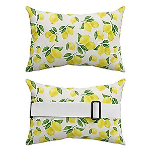 Recliner Head Pillow Ledge Loungers Chair Pillows with Insert Summer Farm Rustic Yellow Lemon Lumbar Pillow with Adjustable Strap Outdoor Waterproof Patio Pillows for Beach Pool Chair, 2 PCS
