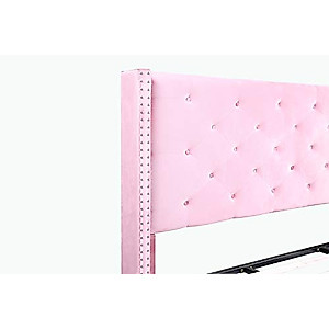 Home Life Premiere Classics Velour Pink 51" Tall Headboard Slats Full-5 Year Warranty Included 007 Platform Bed