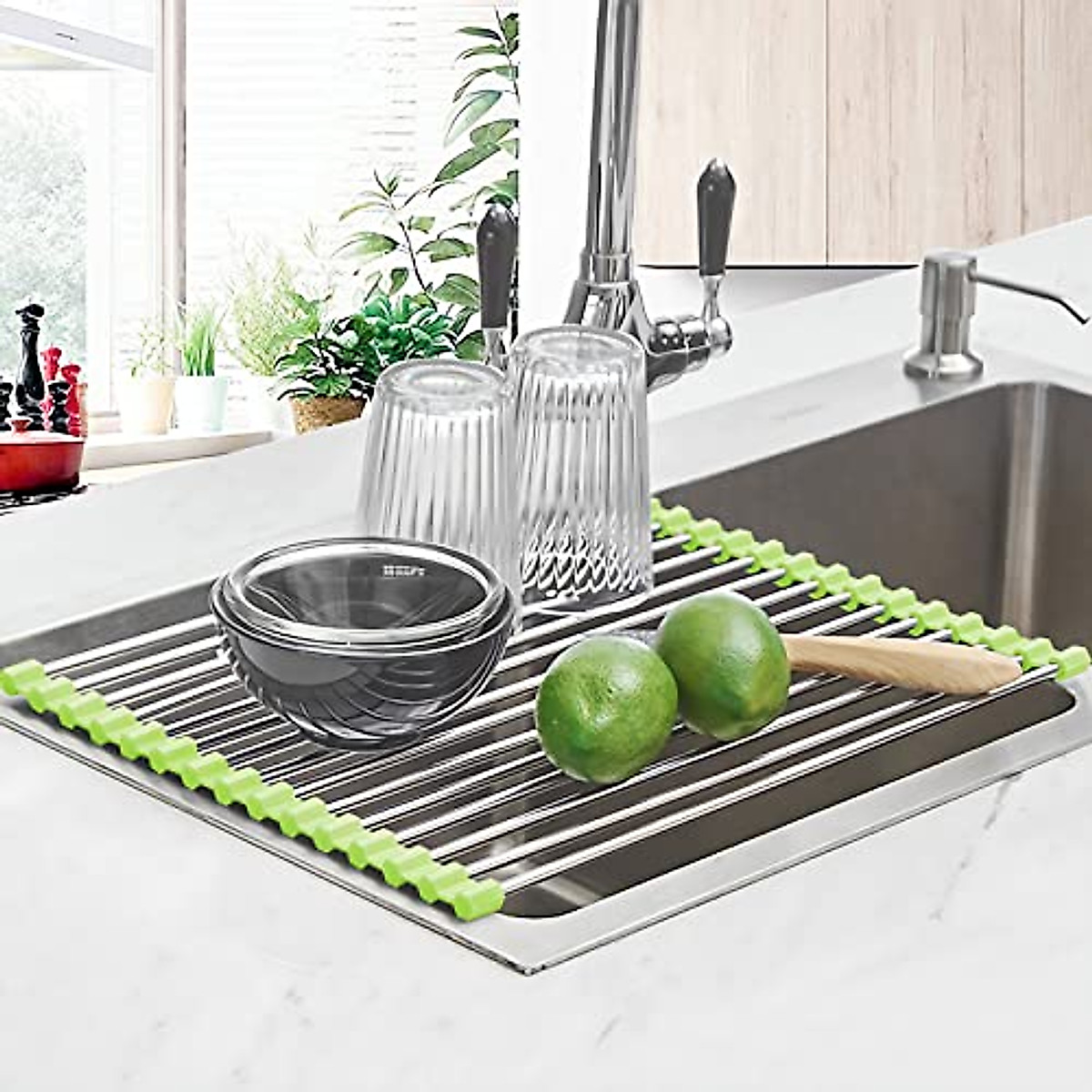Seropy Roll Up Dish Drying Rack Over The Sink Drying Rack for Kitchen Counter, Rolling Dish Rack Over Sink Mat and Collapsible Dish Drying Rack Portable Dish Drainers for Kitchen Counter