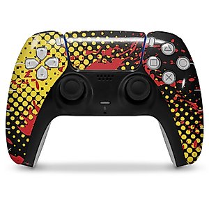 WraptorSkinz Skin Wrap compatible with Sony PS5 DualSense Controller Halftone Splatter Yellow Red (CONTROLLER NOT INCLUDED)